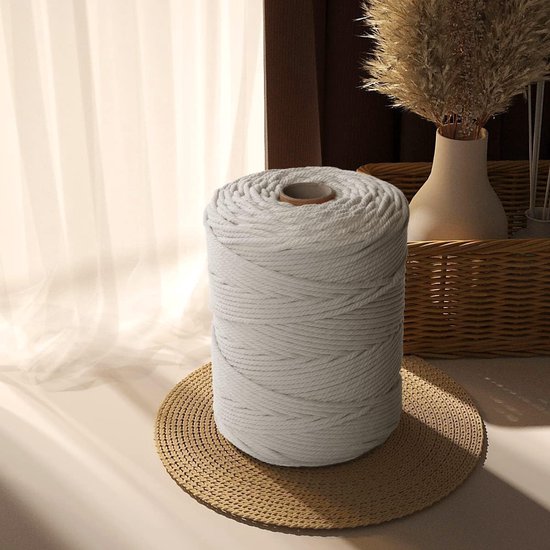 Macramé Garen Katoen 3mm x 500m - Natuurlijk Wit Touw voor Knutselen en ...