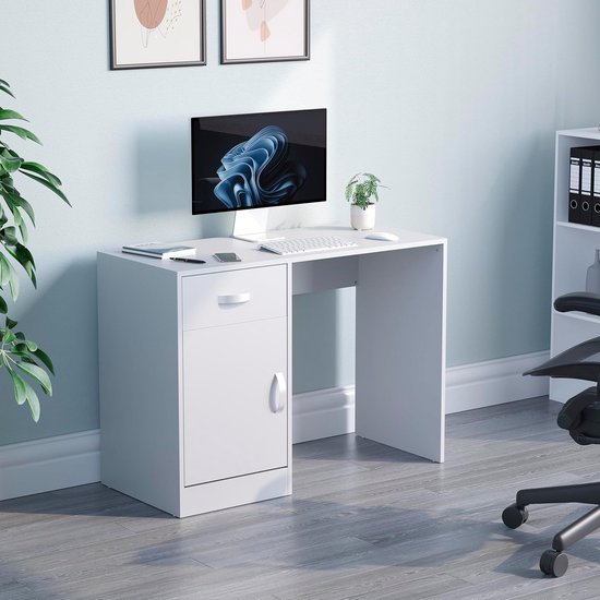 Wit Computertafel Bureau met Lade en Kast - Ideaal voor Thuis en ...