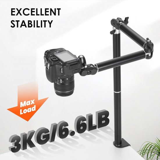 Heavy Duty Desktop DSLR Stand met Articulated Arm en Klem - Ideaal voor ...