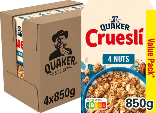 Quaker Cruesli 4 Noten - Ontbijtgranen - 4 x 850 gram | bol