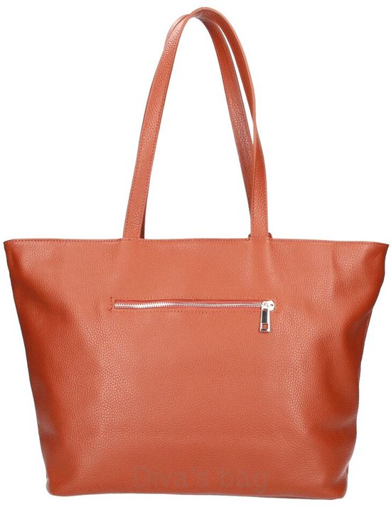 Maxi leren tas - ritssluiting - achter vakje - massieve schouder band ...