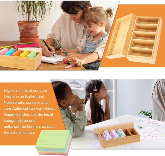 Houten Indexkaarten Box A7 met 400 Notities en Scheidingswanden ...