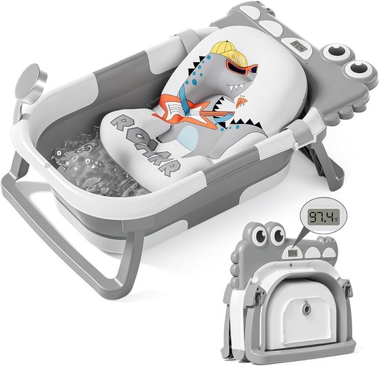 Opvouwbaar Babybadje met Temperatuurmeter en Drijvend Kussen voor 0-36 ...