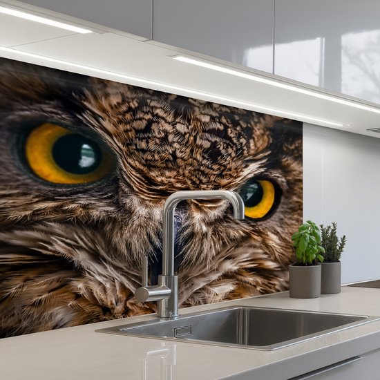 Keuken achterwand 80x60 cm - Spatscherm zelfklevend Uil - Dier - Oranje ...