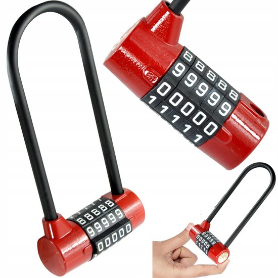 Cilindrisch cijferslot met lange beugel, 5-cijferige code, rood | bol