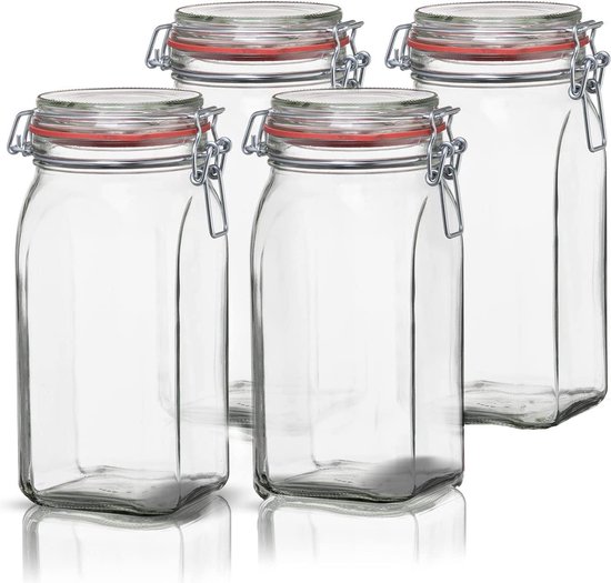 BigDean Set van 4 voorraadpotten, 1,5 l, inmaakpotten met deksel en ...