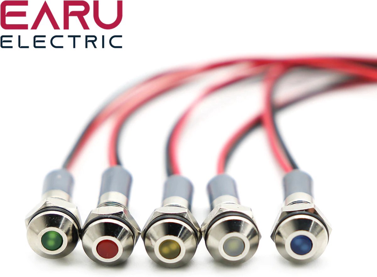 Earu® LED Signaal Lamp - LED Indicator - Waterdicht - 220V DC - 6MM - IP67 - 2 Draads... | bol.com