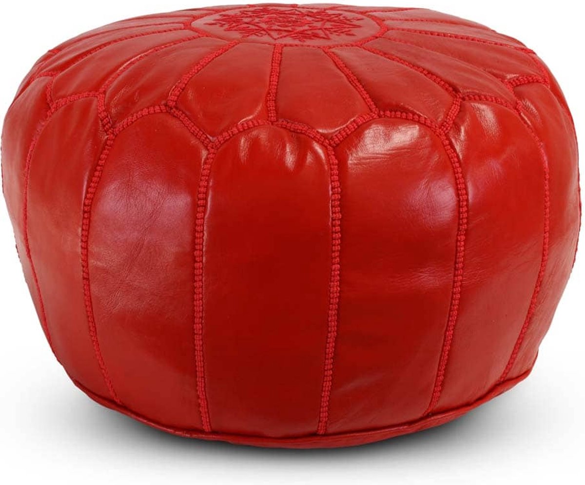 Pouf Marocain Cuir Rouge Rond avec rembourrage | bol.com