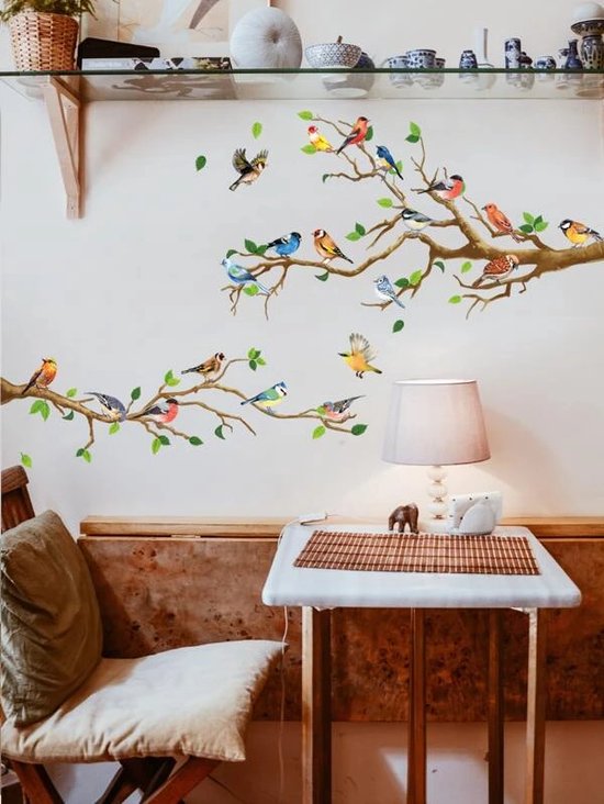 Muursticker - Raamsticker Vogeltjes - Diverse vogels en boomtakken ...