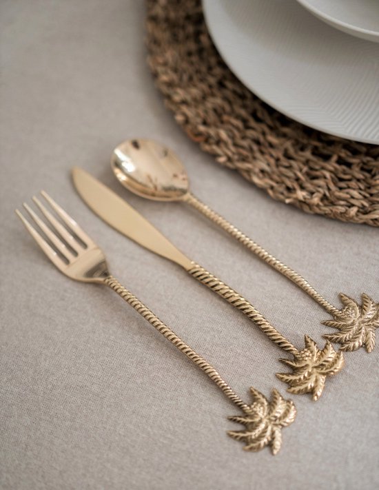 Bestek goud | Gouden bestekset | Palboom goud bestek | bol