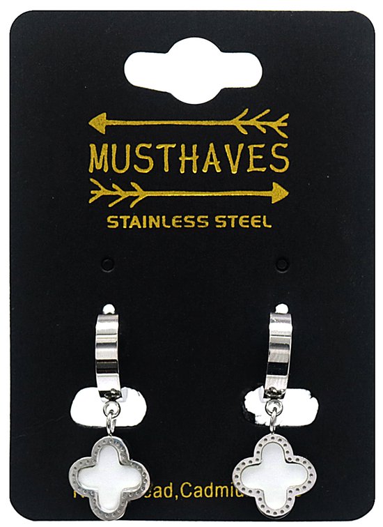 Oorbellen met Klaver - Oorringen - RVS - Zilverkleurig en Wit | bol.com