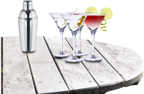 Alpina - Cocktailshaker 500 ML set met 4x stuks Martini cocktailglazen ...