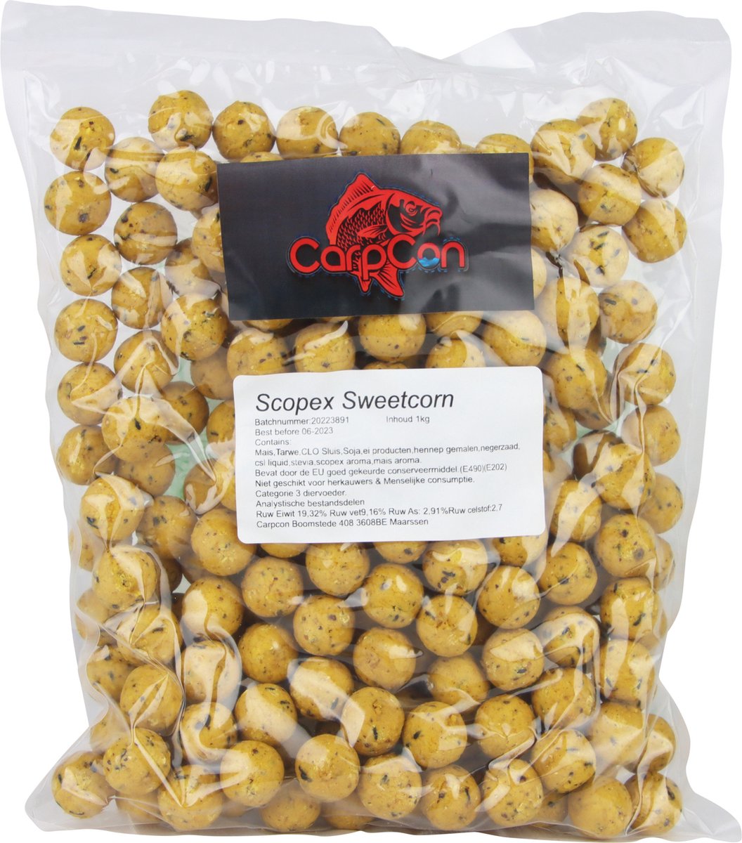 Boilies 'Scopex Sweetcorn' (16mm) - 1kg - Readymade - Karper aas ...