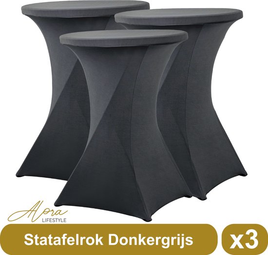 Statafelrok donkergrijs 80 cm - per 3 - partytafel - Alora tafelrok voor statafel -... | bol