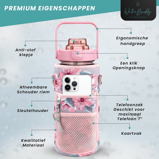 WaterBuddy Waterfles 2 liter - Waterfles met rietje - Grote waterfles ...