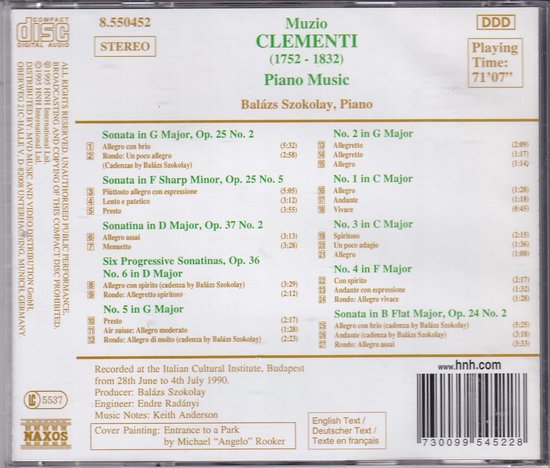 Piano music - Muzio Clementi - Balazs Szokolay, Balazs Szokolay | Muziek | bol.com