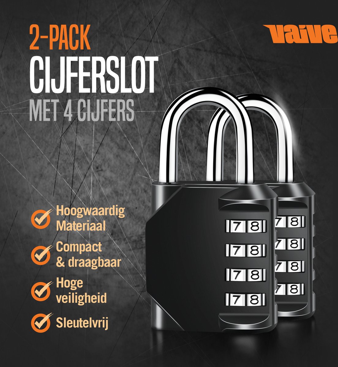 VAIVE Hangslot met Cijfercode - Cijferslot - Slot - Hangslotje - Voor ...