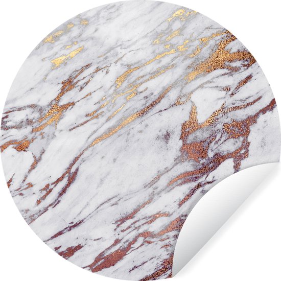 WallCircle - Muurstickers - Behangcirkel - Marmer - Wit - Goud - Rood - 100x100 cm -... | bol