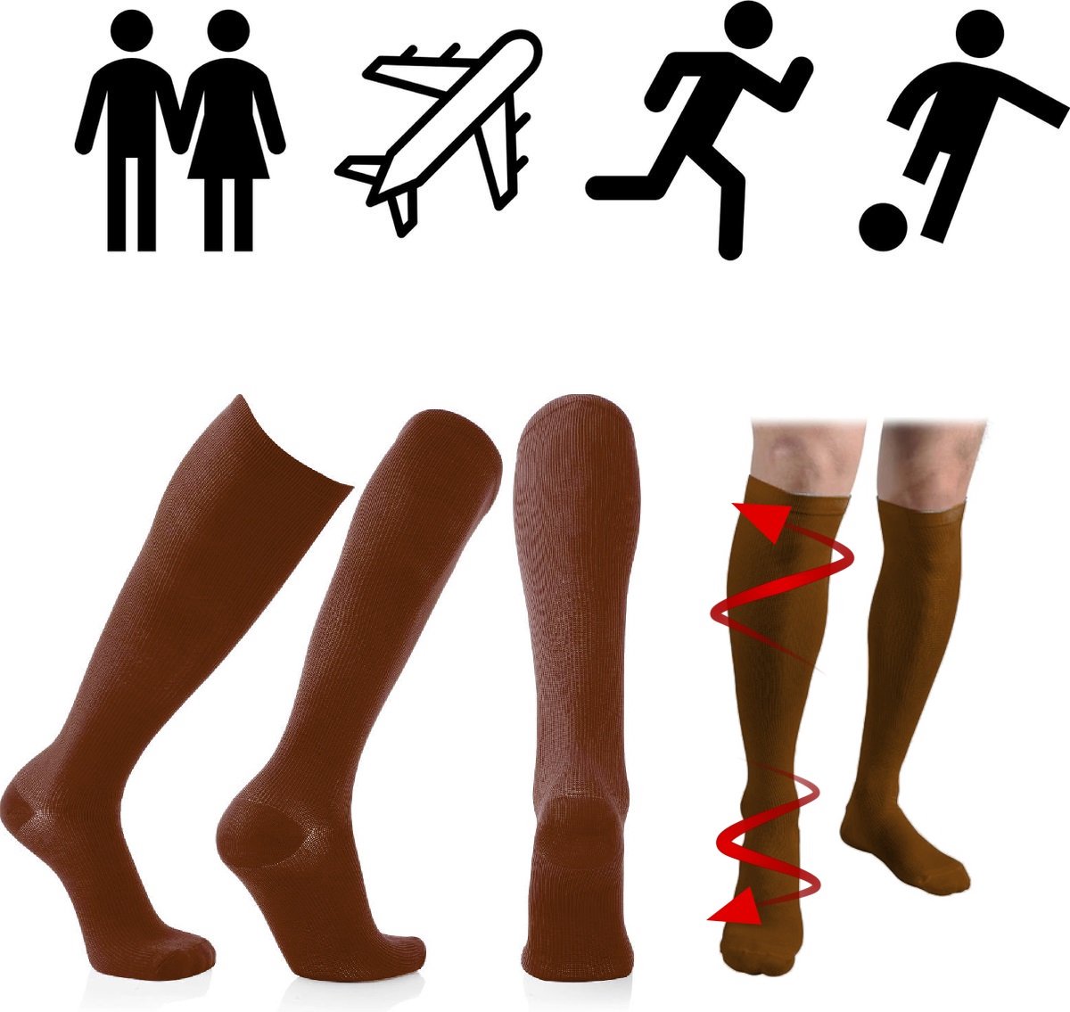 Premium Duopack Compressiekousen Bruin - Compressie Kousen Sokken ...