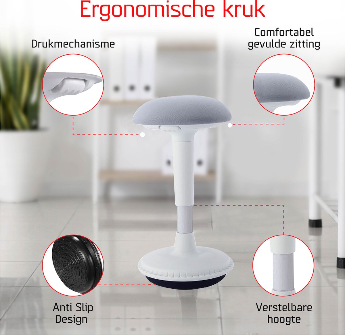 Tabouret oscillant ergonomique - Hauteur 65-85 cm pour bureau assis-debout - Tabouret... | bol.com