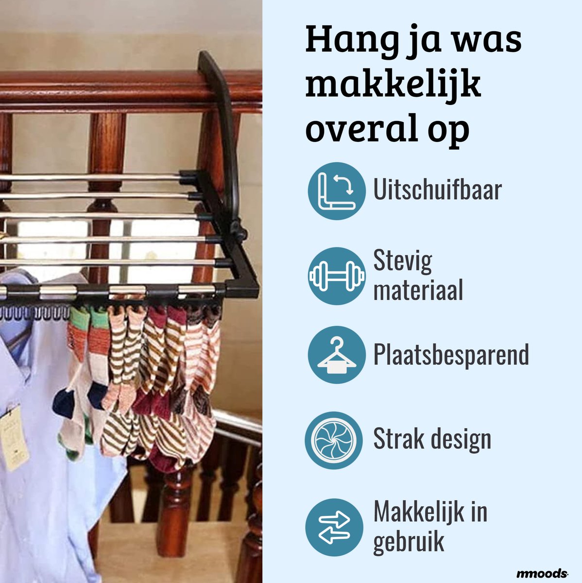 Mmoods Wasrek Ophangen balkon - Handdoekhouder Raam grijs- Droogrek RVS ...