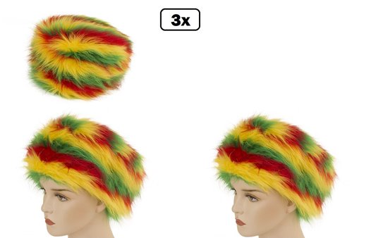 3x Bontmuts rood/geel/groen - Bont muts carnaval rood geel groen pluche ...