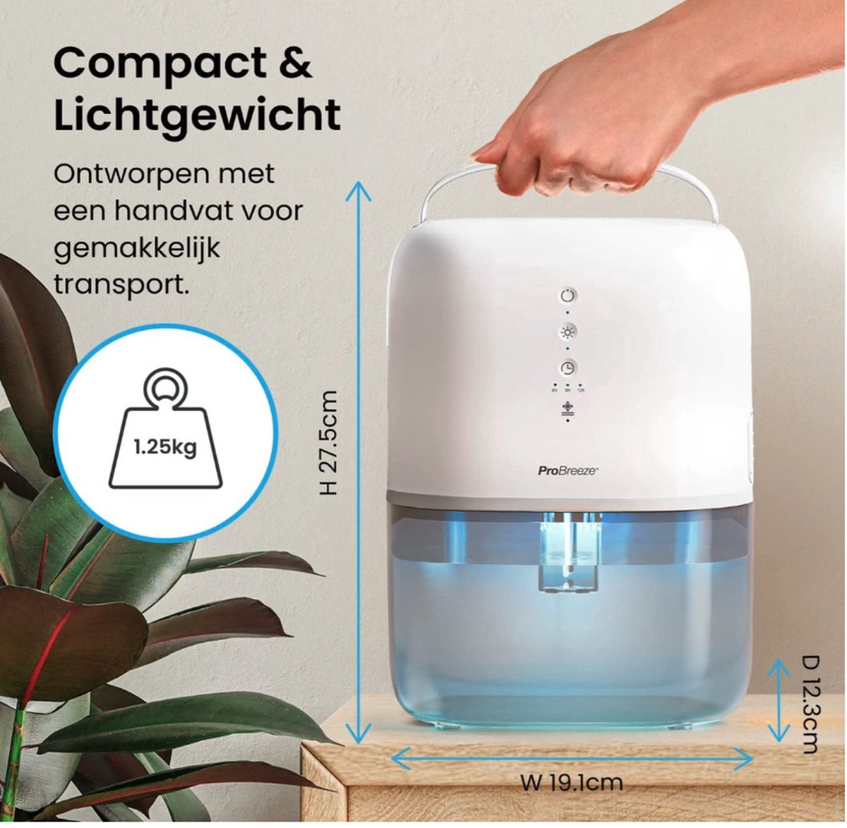 Pro Breeze - Luchtontvochtiger- Onvochtigt 600 ML Per Dag -1700 ML ...