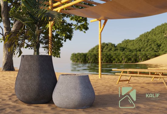 Betonnen bloembak rond Ash M (53x60 cm) | Kalif Design Ash M Grey | bol.com