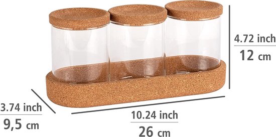 WENKO Bewaarpotten Apiro, set van 3 glazen potten met deksel en bakje ...