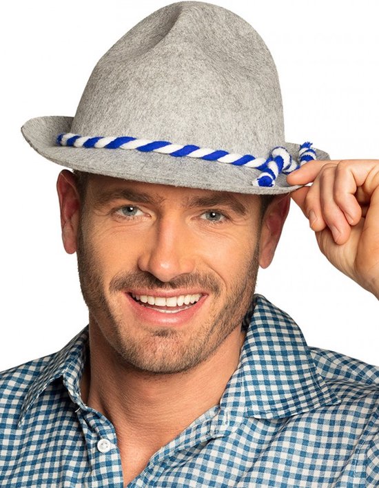 KIMU Grijze Tiroler Hoed Blauw Wit Touw - Jagershoedje Oktoberfest ...