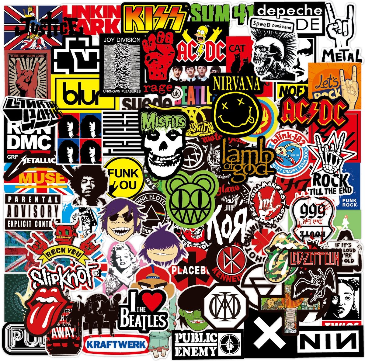 100x vinyl Muziek bands stickers - oa Soundgarden, U2, RHCP, Nirvana ...