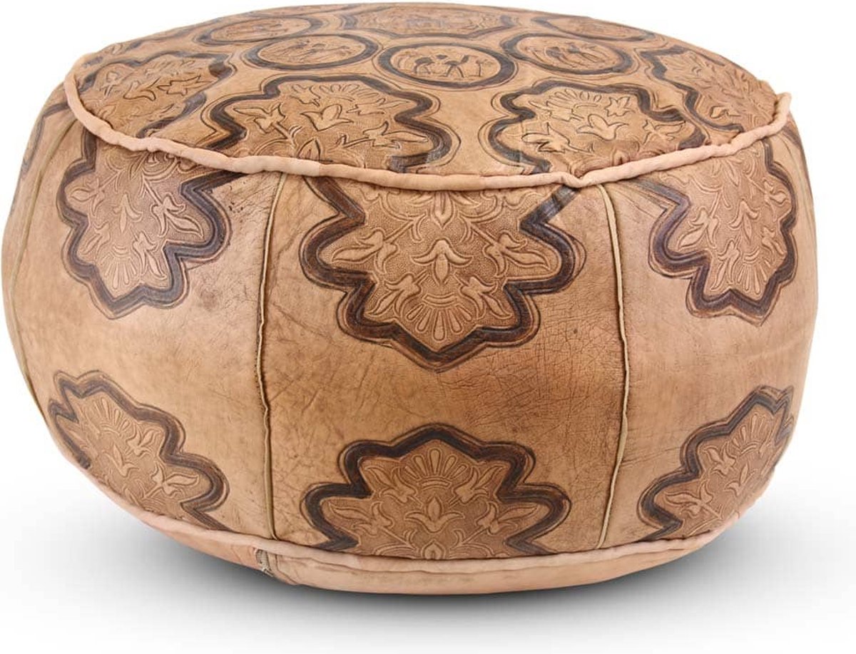 Marokkaanse Poef Leer Naturel Camels Rond | bol.com