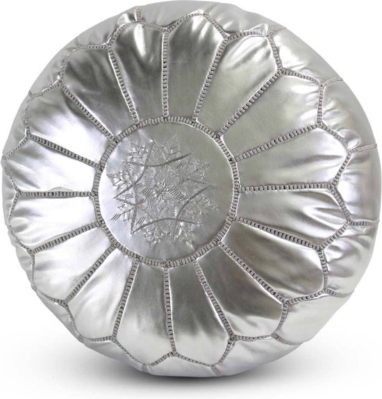 Safaary - Poef Leer Zilver Rond - 50x50 CM | bol