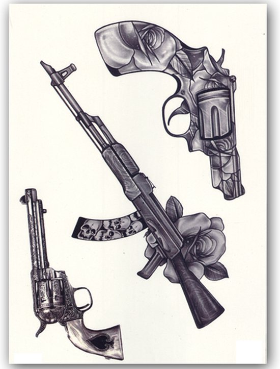 Temporary Tattoo Pistool/Geweer (A5 formaat) [Neptattoo - Tijdelijke ...