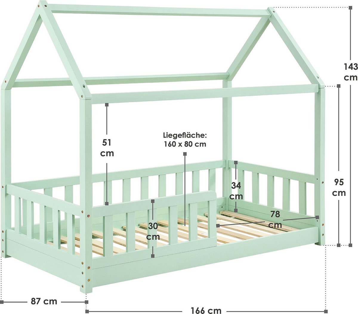 Kinderbed Marli - 80 x 160 cm - Mint | bol