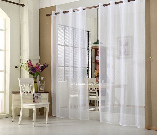 Gordijn - Wit 140x245cm - 1Pc Transparant Gordijn - Met 50 Mm Ruche ...