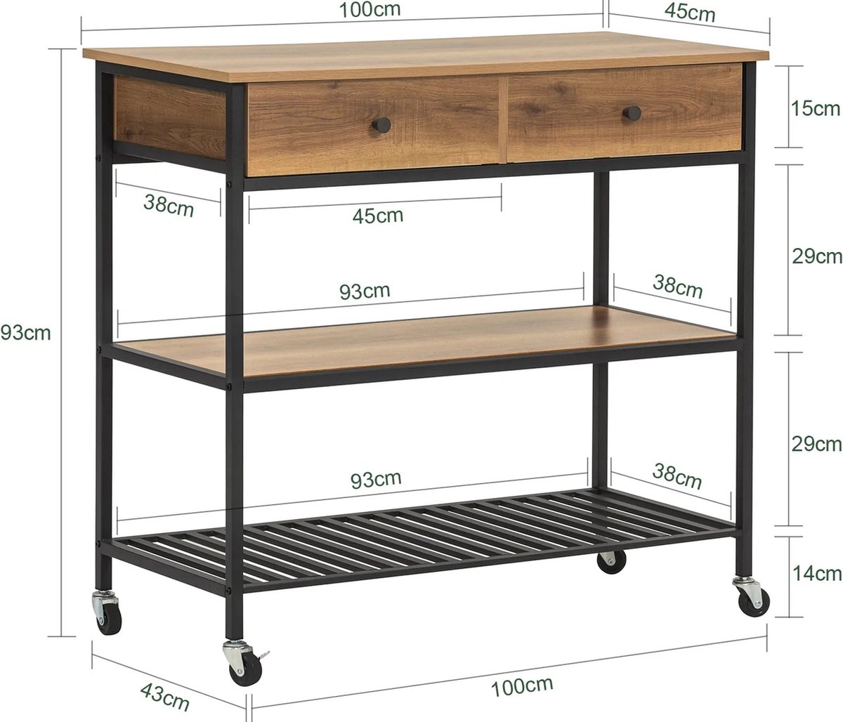 Simpletrade - Keukentrolley - Van Hout - Mooie Uitstraling - Met 2 ...