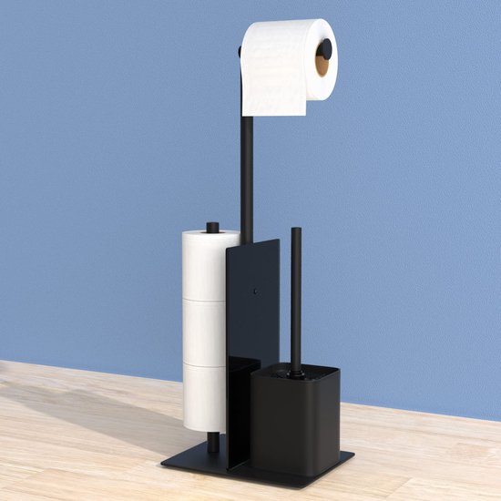 Roestvrij stalen wc-rolhouder staand met toiletborstel ...