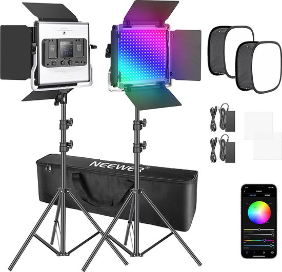 Neewer® - Set van 2 480 RGB LED-Lampen met app Bediening - Foto ...
