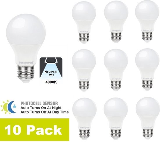 10 pack - Integral LED - E27 LED lamp - 4,8 watt - 470 lumen - 4000K - Dag/nacht... | bol
