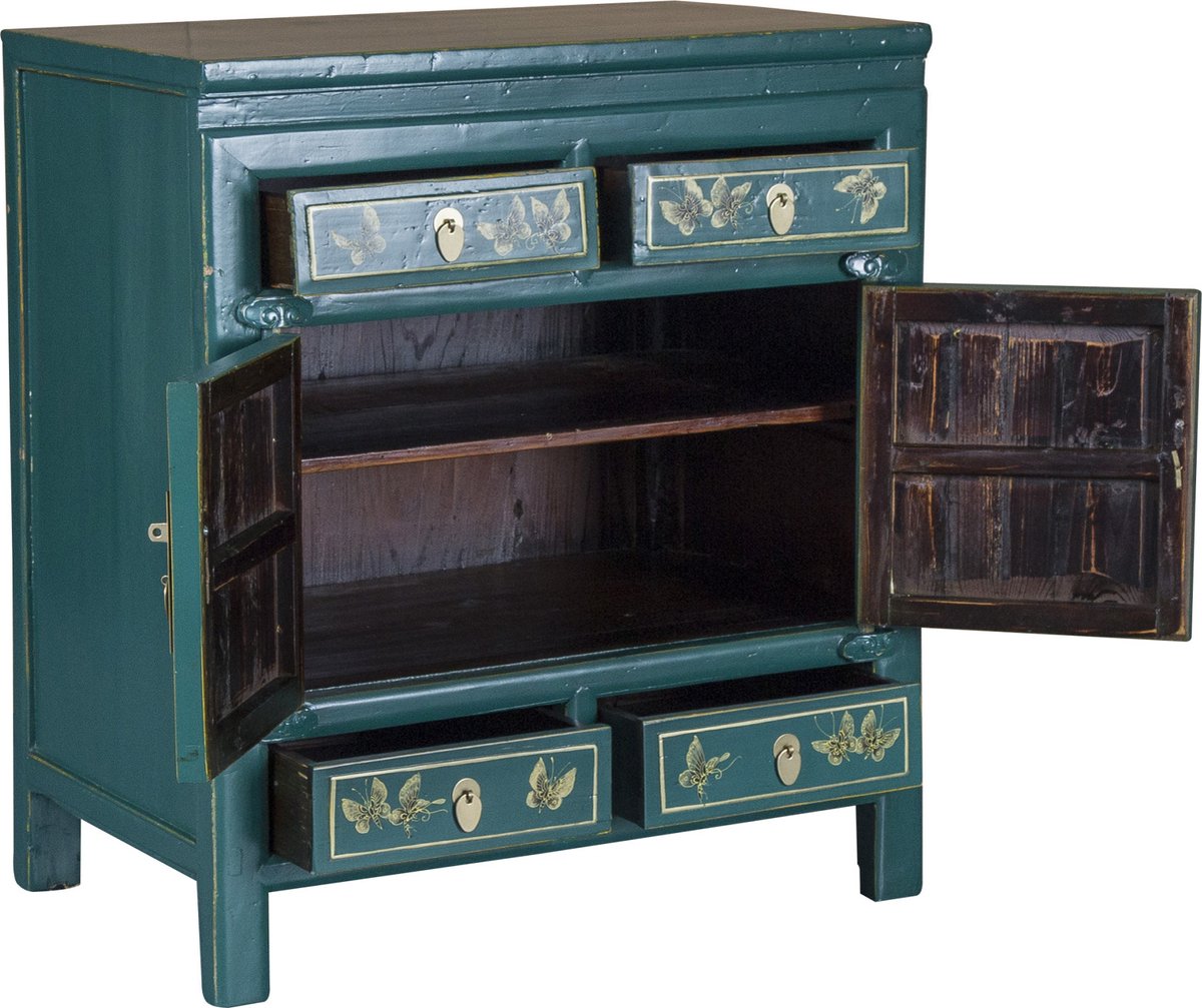Fine Asianliving Antieke Chinese Kast Teal Vlinders Handgeschilderd ...