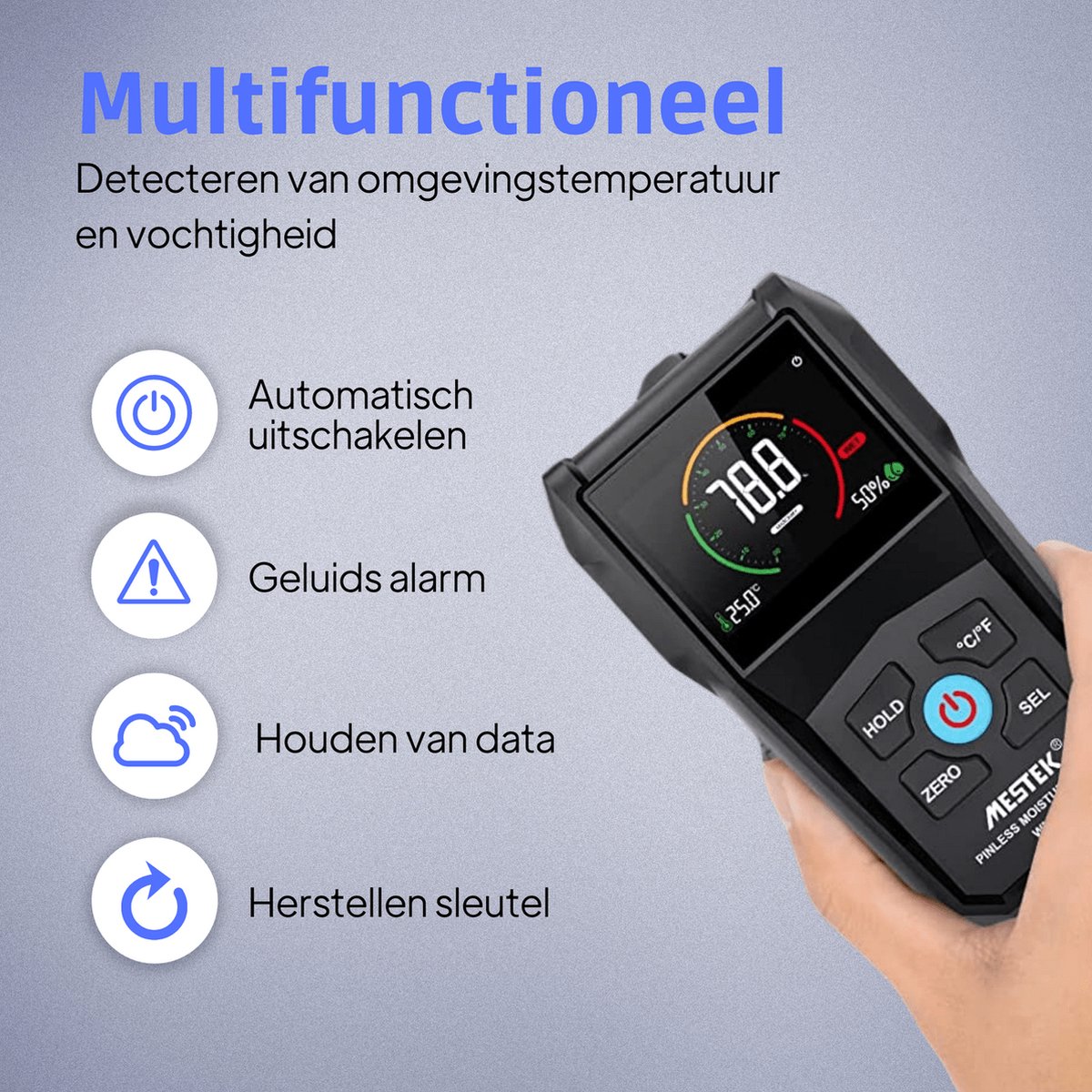 Mestek Pinless Vochtmeter WM700A - Hygrometer - Muren - Hout - Binnen ...