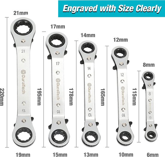 DURATECH dubbele ratelsleutelset, ratel-ringsleutelset, dubbele ...