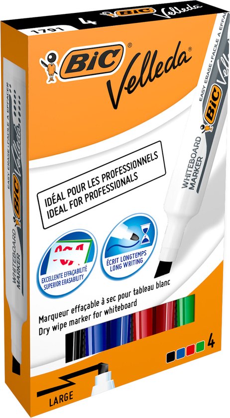 BIC Velleda 1791 Stiften voor Dry Erase Whiteboard Grote Schuine Punt ...