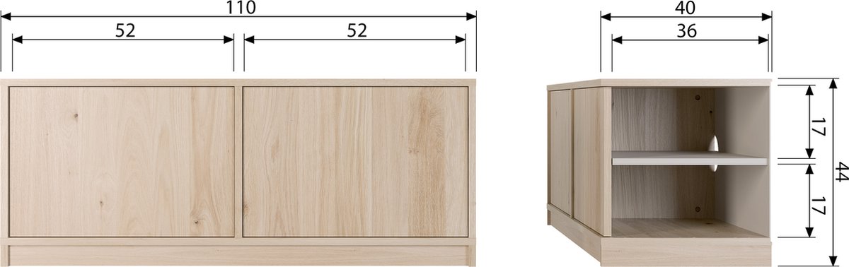 vtwonen Modulair Onderkast - Eikenhout Veneer - Naturel - 44x110x40 ...