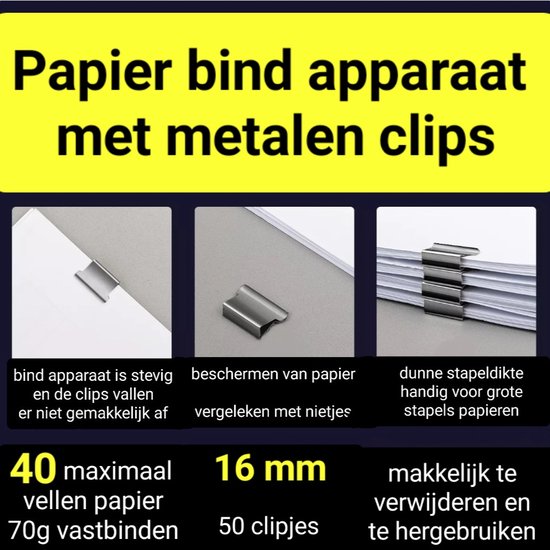 Papieren bind apparaat "Multiplaza" met 50 metalen clips - TRANSPARANT ...