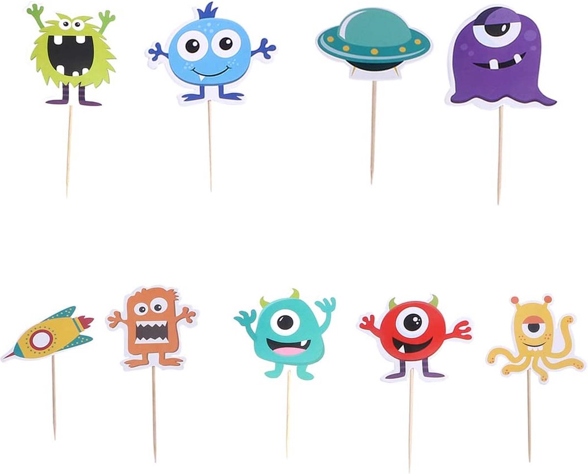 18 Stuks - Space Monsters Cake Toppers - Taart Decoraties - 18 Stuks ...