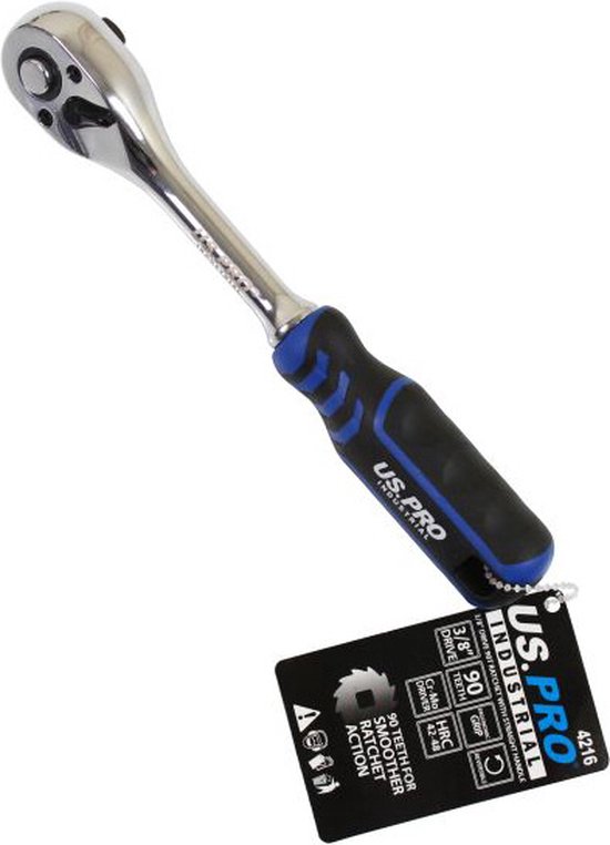 Professionele 90 tands ratel met recht handvat 3/8" (200 mm lang) | bol