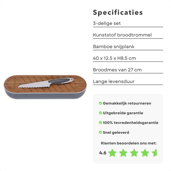 Cheqo® Stokbrood Snijplank met Broodmes - Stokbroodsnijder met Broodtrommel -... | bol.com