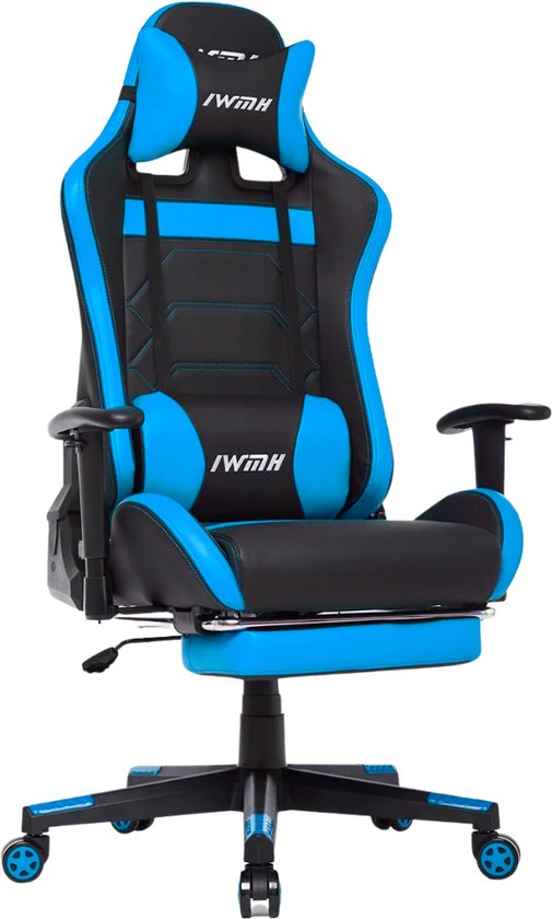 GAME HERO® Gaming Stoel Blauw - Met Voetsteun - Ergonomisch Ontwerp ...